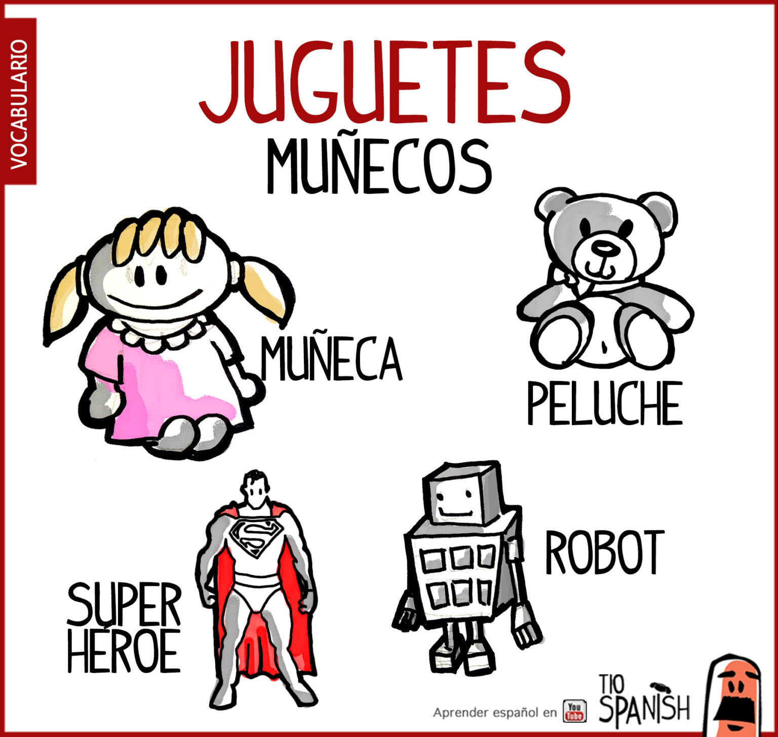 Vocabulario juguetes y juegos en español, recursos aprender español